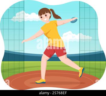 Discus Throw Playing Athletics Illustration with Throwing a Wooden ...