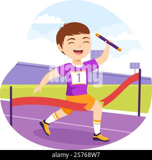 Relay Race Illustration Kids by Passing the Baton to Teammates Until ...