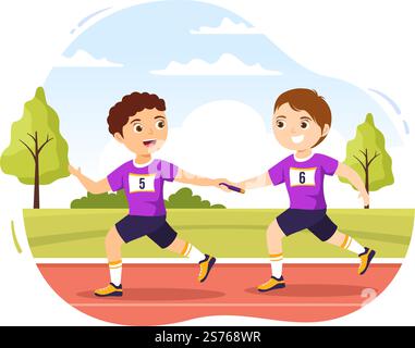 Relay Race Illustration Kids by Passing the Baton to Teammates Until ...