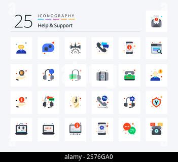 Help And Support 25 Flat Color icon pack including document ...