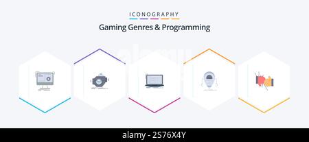 Gaming Genres And Programming 25 Flat icon pack including error. computer. counter. play. game ...