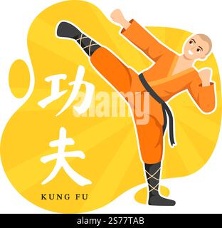 Kung Fu Illustration with People Showing Chinese Sport Martial Art in Flat Cartoon Hand Drawn ...