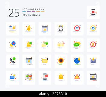 Notifications 25 Flat icon pack including notice. web. gear ...