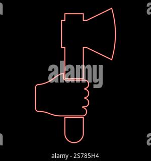 Neon axe in hand red color vector illustration image flat style Stock ...