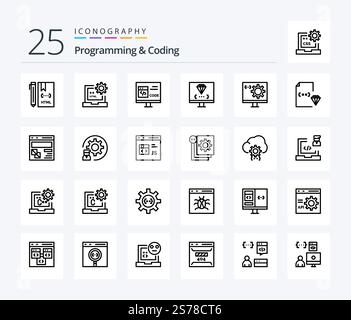 Programming And Coding 25 Line icon pack including computer. app. flowchart. development. coding ...