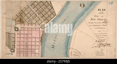 This 1813 plan of New Orleans by Barthélémy Lafon details the positions ...