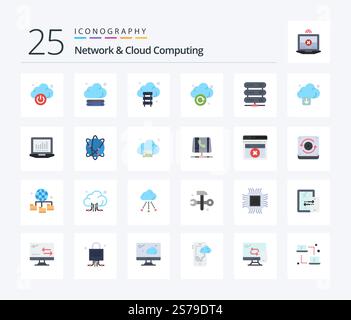 Network And Cloud Computing 25 Flat icon pack including web page. networking. computing. laptop ...