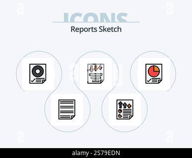 Reports Sketch Line Filled 5 Icon Pack Including paper check. ok ...