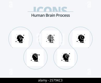 Human Brain Process Glyph 5 Icon Pack Including head. mind. human ...