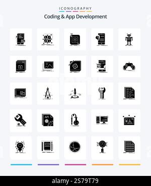 Coding And App Development 25 Glyph icon pack including notepad. book. research. program ...