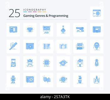 Gaming Genres And Programming 25 Blue icon pack including coding. api. robot. fun. ball Stock ...