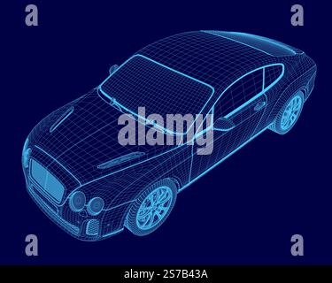 Blue car wireframe. The car is shown in a 3D format Stock Vector Image ...