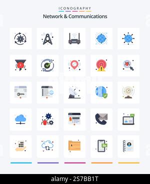Network And Communications 25 Flat icon pack including phone. messages ...