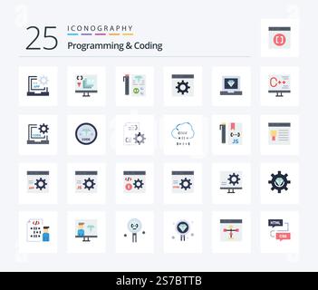 Programming And Coding 25 Flat icon pack including development. coding. development. programming ...