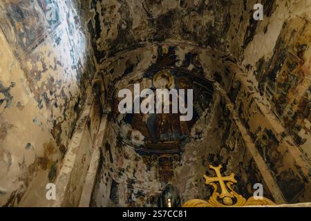 Ancient frescoes inside the church of Nekresi Monastery, Georgia. Faded ...