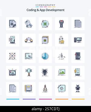 Coding And App Development 25 Line icon pack including store. phone. science. flask Stock Vector ...