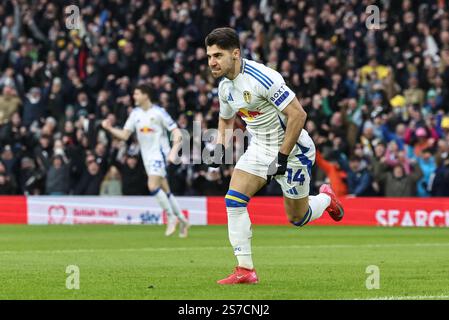 Manor Solomon of Leeds United celebrates his goal to make it 1-0 during ...