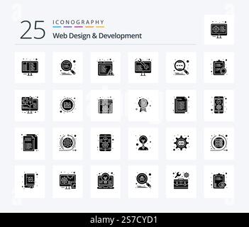 Web Design And Development 25 Glyph icon pack including video. browser. browser. settings ...