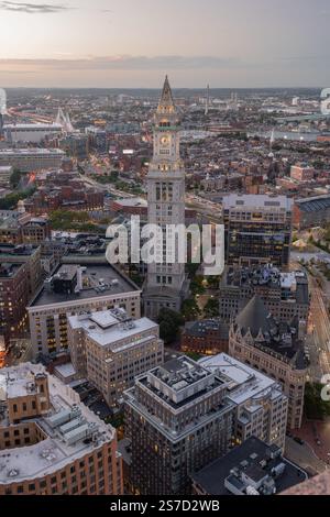 Historic Boston Custom House Clock Tower Landscape At Dusk Stock Photo ...