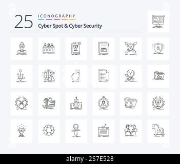 Cyber Spot And Cyber Security 25 Line icon pack including list. check ...