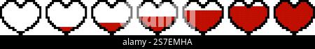 Pixel heart animation. Retro 8 bit game sprite with life bonus and red ...