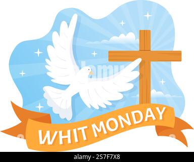 Whit Monday Vector Illustration with a Pigeon or Dove for Christian ...