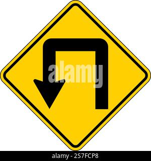 Warning Sign, Double Left Turn Symbol On White Background Stock Vector ...