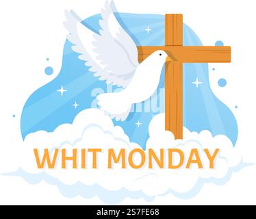 Whit Monday Vector Illustration with a Pigeon or Dove for Christian ...