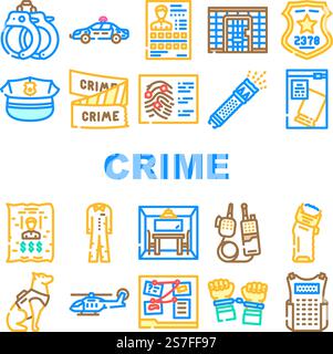 crime scene police criminal icons set vector. evidence murder ...