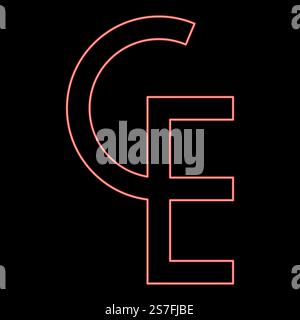 Neon euro-currency sign ECU European Symbol ecu CE ce red color vector ...