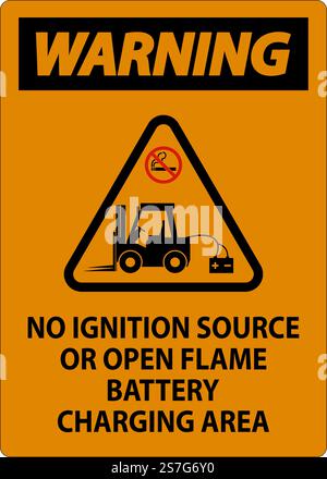 Warning Sign No Ignition Source Or Open Flame, Battery Charging Area ...