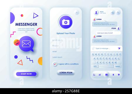 Online messenger unique neomorphic design kit. Social network messenger ...