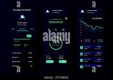 Online banking unique neumorphic design kit. Smart finance app with manage transactions and view ...