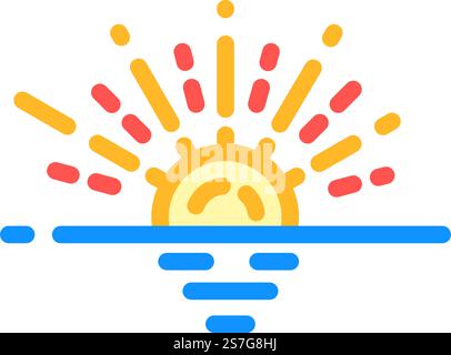 horizont sunset sun summer sunlight isometric icon vector illustration ...