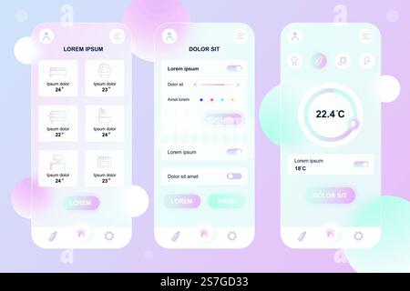 Smart home neumorphic elements kit for mobile app. Settings for light ...