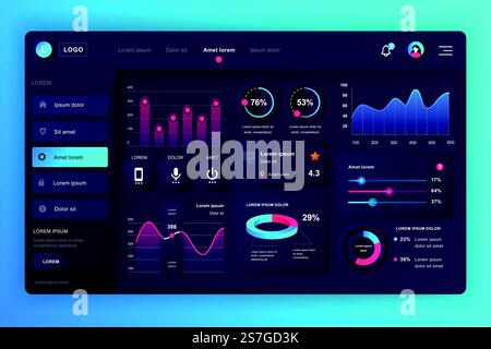 Neumorphic dashboard UI kit. Admin panel vector design template with ...