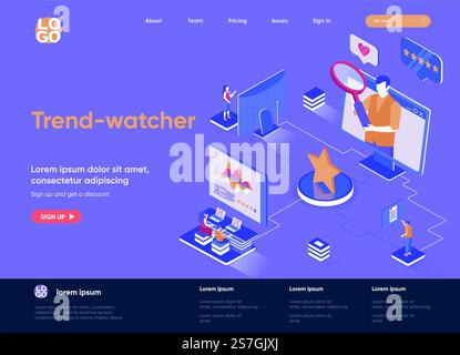 Trend-watcher isometric landing page. Professional trend watching ...