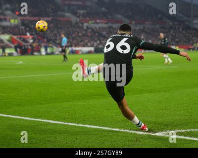 Trent Alexander-Arnold of Liverpool takes a corer kick during the ...