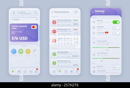 Online banking neomorphic interface vector design for responsive mobile ...