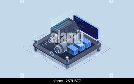 Web engine, programming tools. Software development. Technology visualization. Vector isometric ...