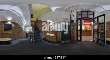 360° view of 360 hdri panorama in loft reception in cafe with corridor ...