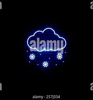 Collection of glowing neon snowflakes in line style isolated on dark ...