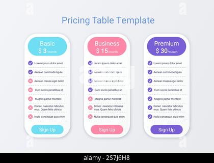 Price table template. Comparison data plans. Vector. Pricing chart grid ...