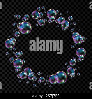 Realistic transparent colorful soap bubbles with rainbow reflection ...