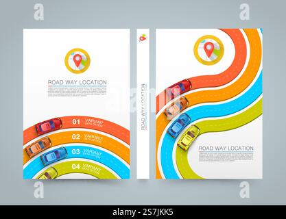 Paved path on the road. banner road book. A4 size paper, Vector ...