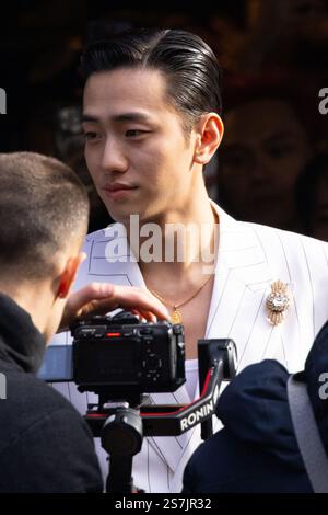 Milan, Italy. 18th Jan, 2026. Mahmood arrives at the Prada fashion show ...
