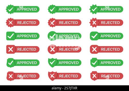 Set of approved and rejected badges icon in a flat design Stock Vector ...