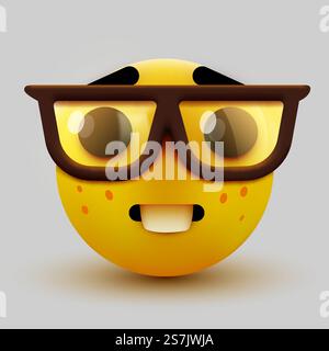 Nerd face emoji, clever emoticon with glasses. Geek or student. Vector ...