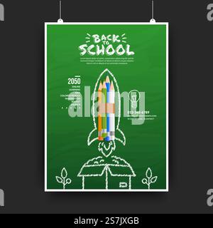 Color pencils rocket launching out of the box infographic, welcome back ...