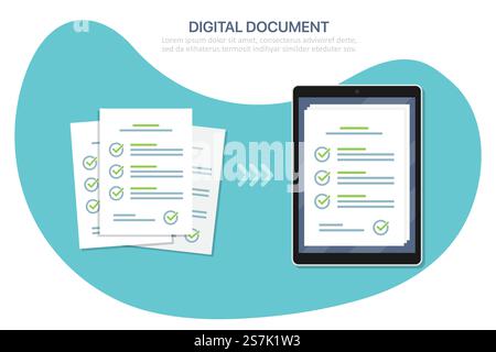 Digital checklist document in tablet and paper in a flat design. Vector ...